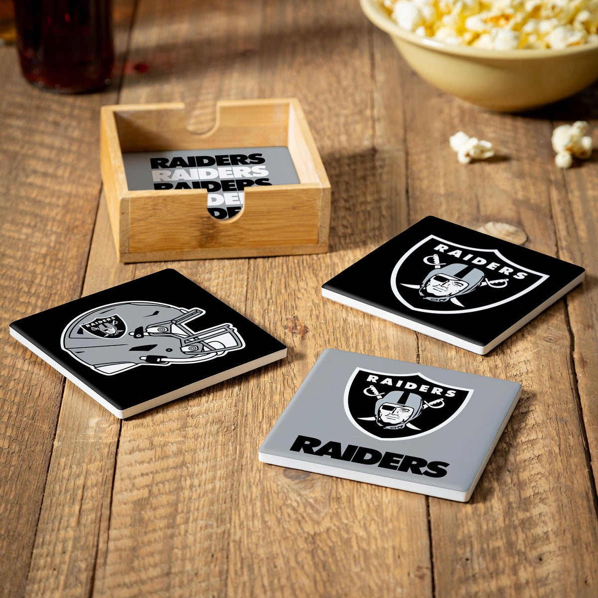 Las Vegas Raiders Ceramic Coasters Set, 4pcs with Wood Caddy – Team ...