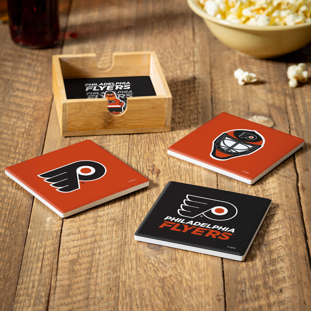 Philadelphia Flyers Ceramic Coasters Set, 4pcs with Wood Caddy – Team ...