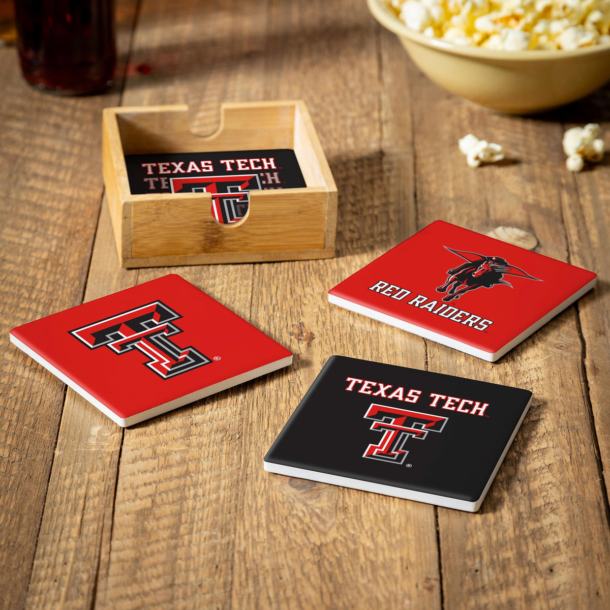 Texas Tech University Ceramic Coasters Set, 4pcs with Wood Caddy – Team ...