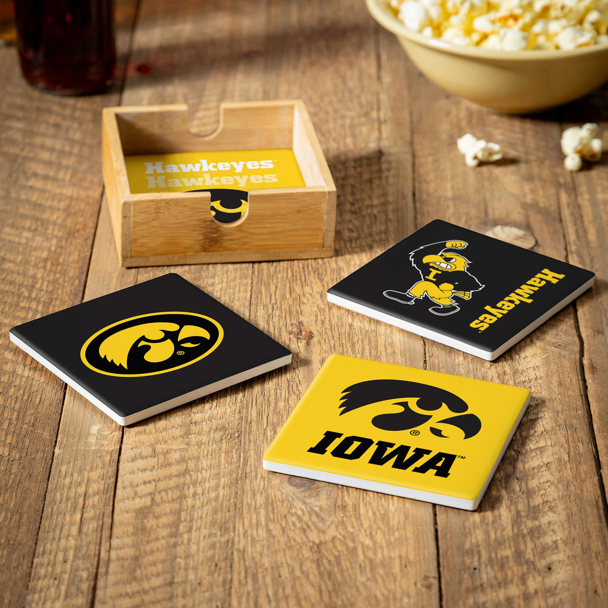 University of Iowa Ceramic Coasters Set, 4pcs with Wood Caddy – Team ...