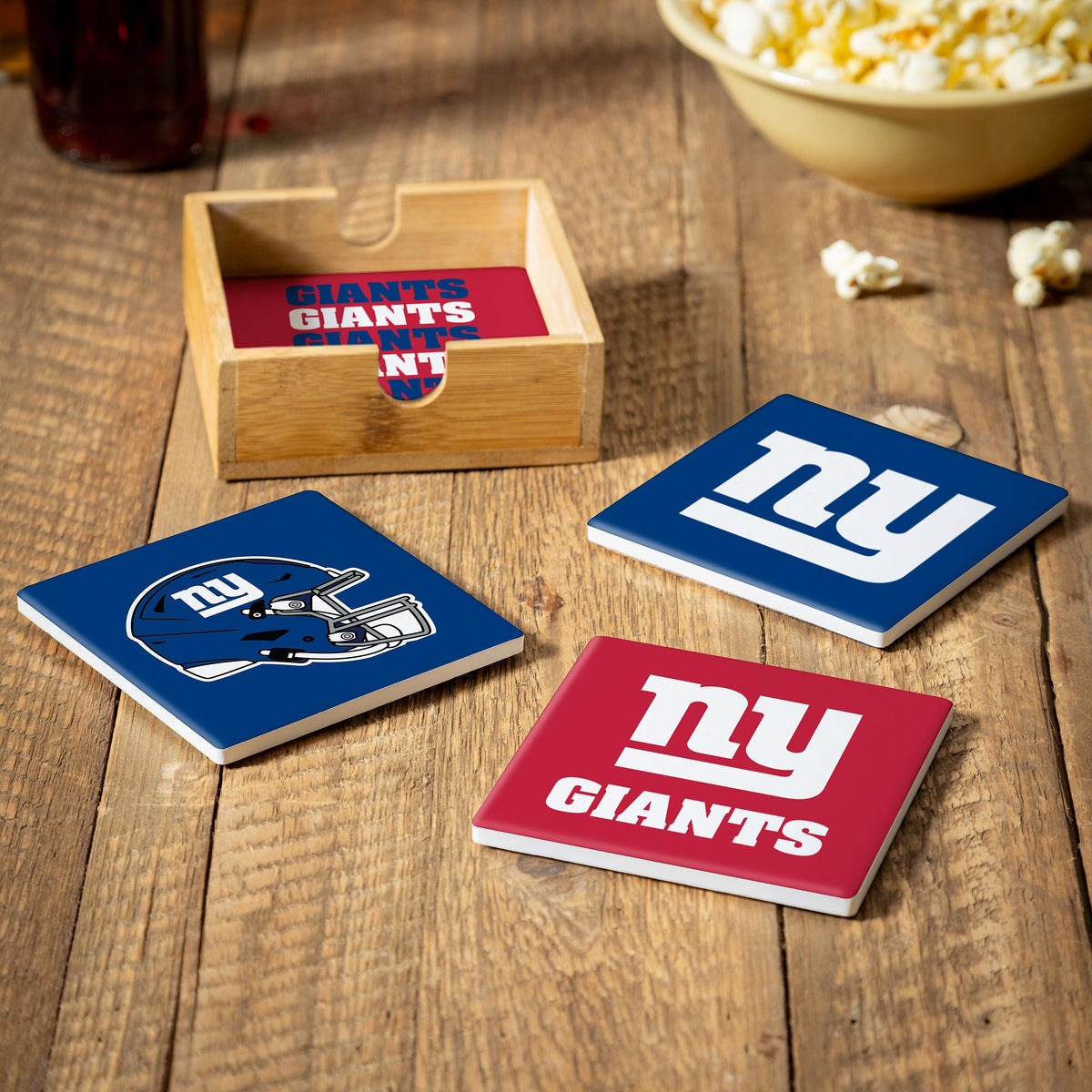 New York Giants Ceramic Coasters Set, 4pcs with Wood Caddy – Team ...