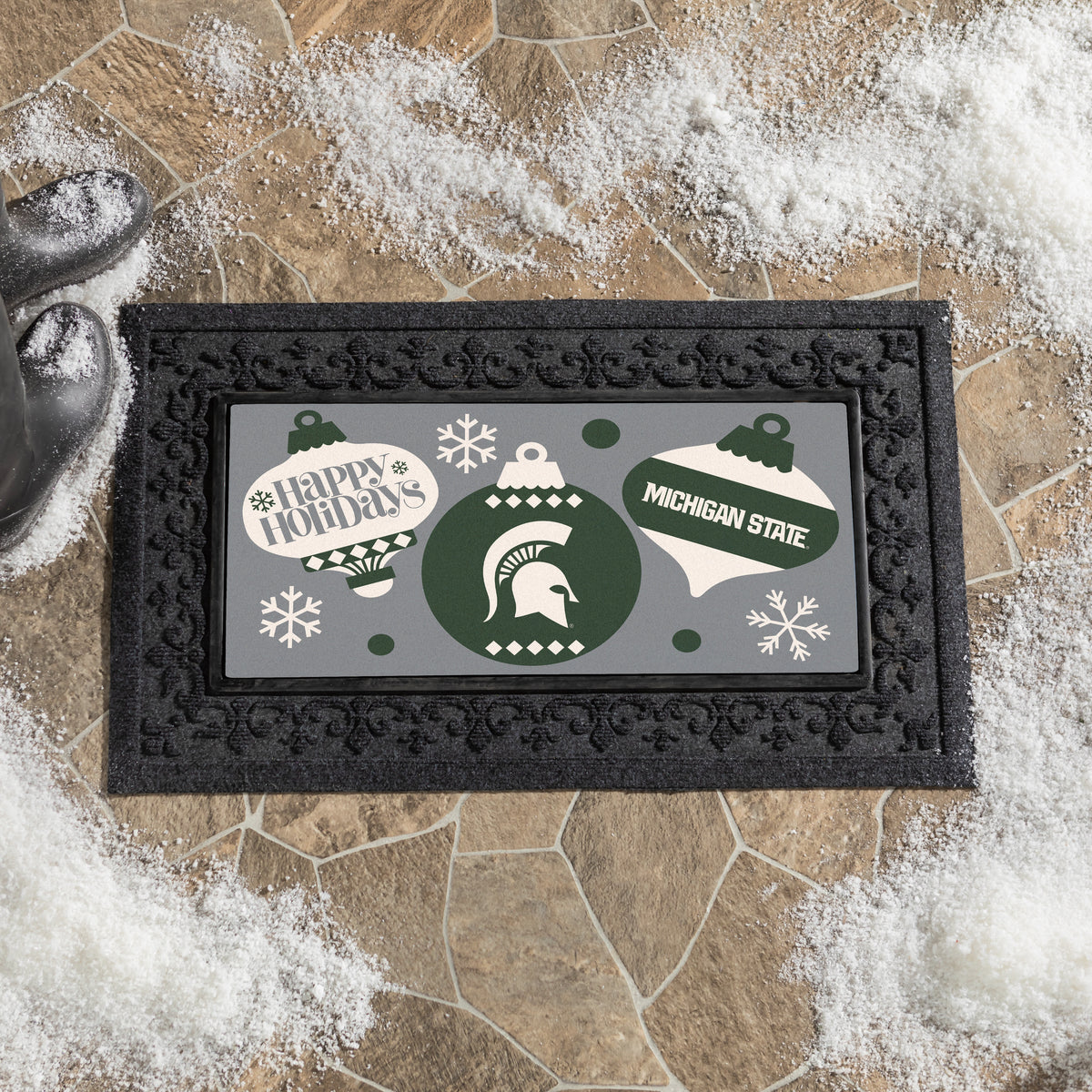 Michigan State University Holiday Flocked Coir Sassafras Switch Mat, 2 ...
