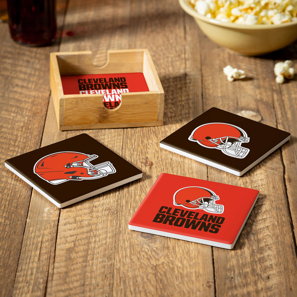 Cleveland Browns Ceramic Coasters Set, 4pcs with Wood Caddy – Team ...