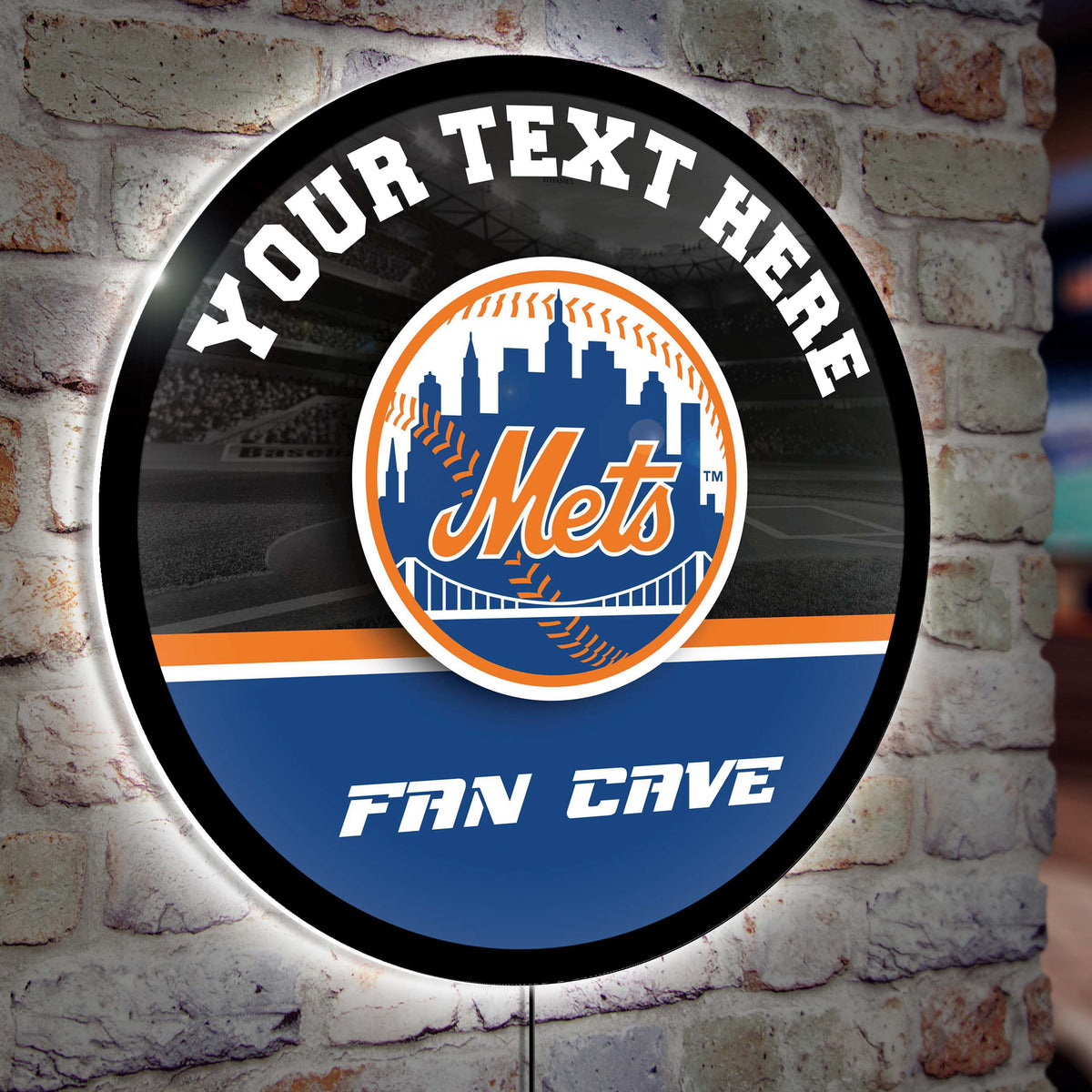 New York Mets MLB Baseball Large Round Edgelite LED Decor, Personalize ...