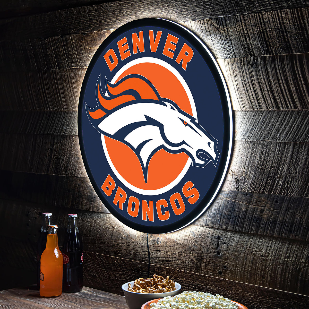 LED Wall Decor, Round, Denver Broncos – Team Sports America