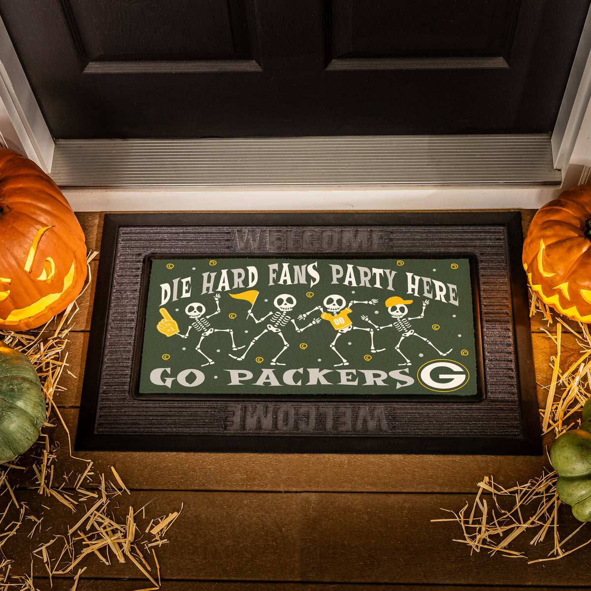 Green Bay Packers Flocked Coir Halloween Sassafras Switch Mat, 22"x10 ...
