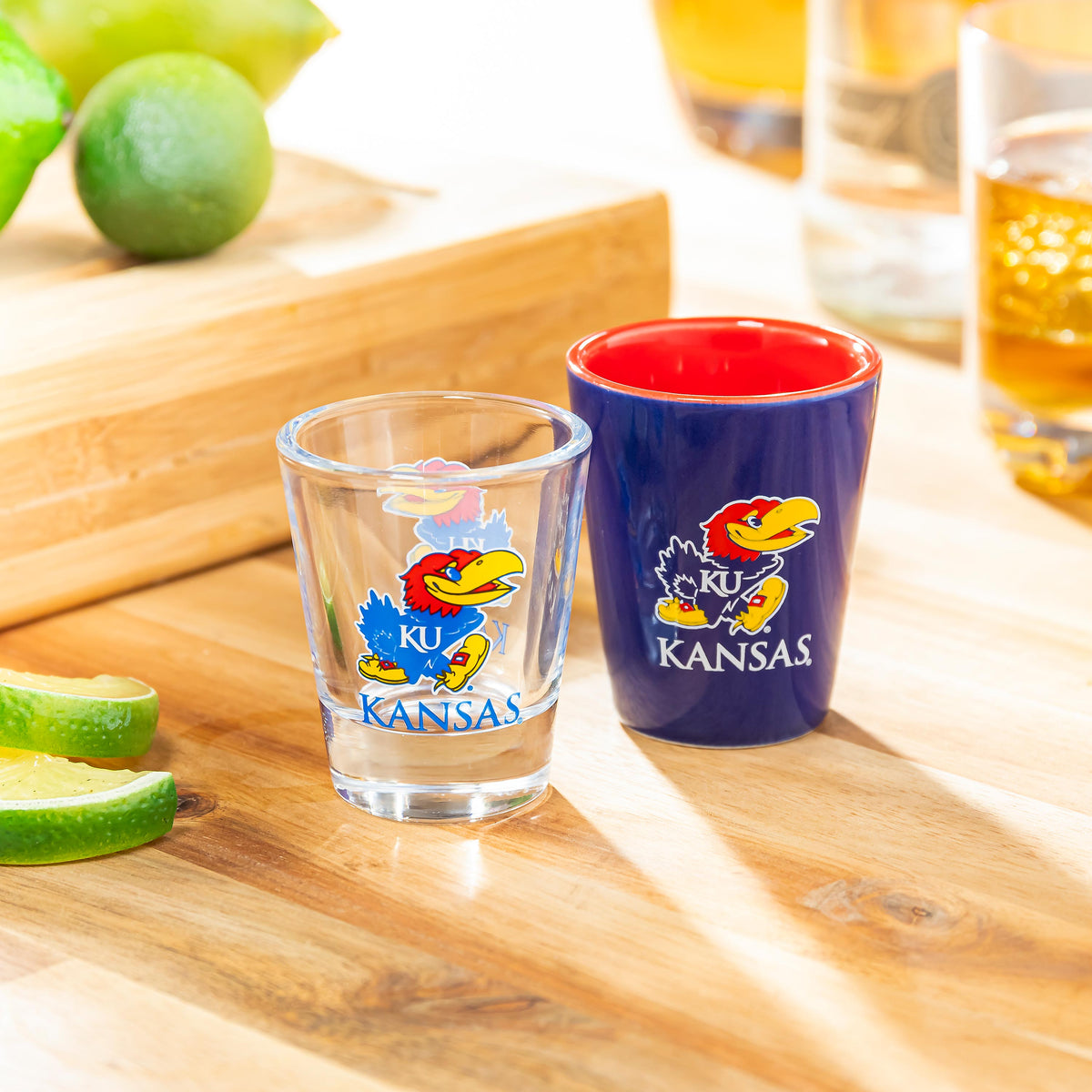 University of Kansas 4-Piece Ceramic and Glass 2oz. Shot Glass Set ...