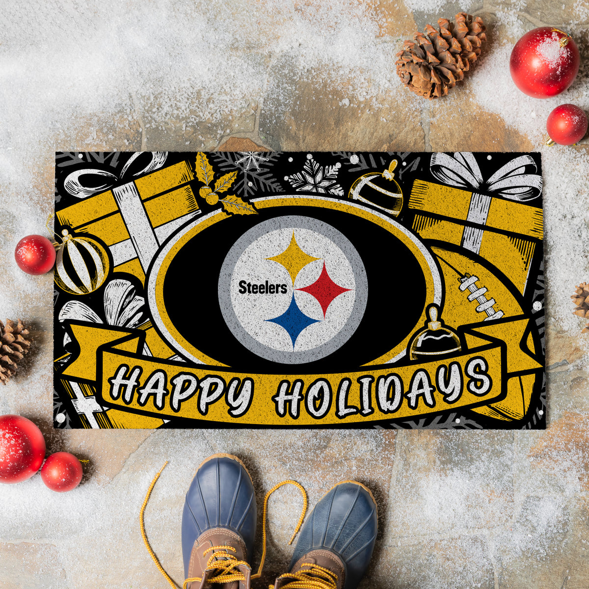 Pittsburgh Steelers Holiday PVC Mat, 28"x16" – Team Sports America