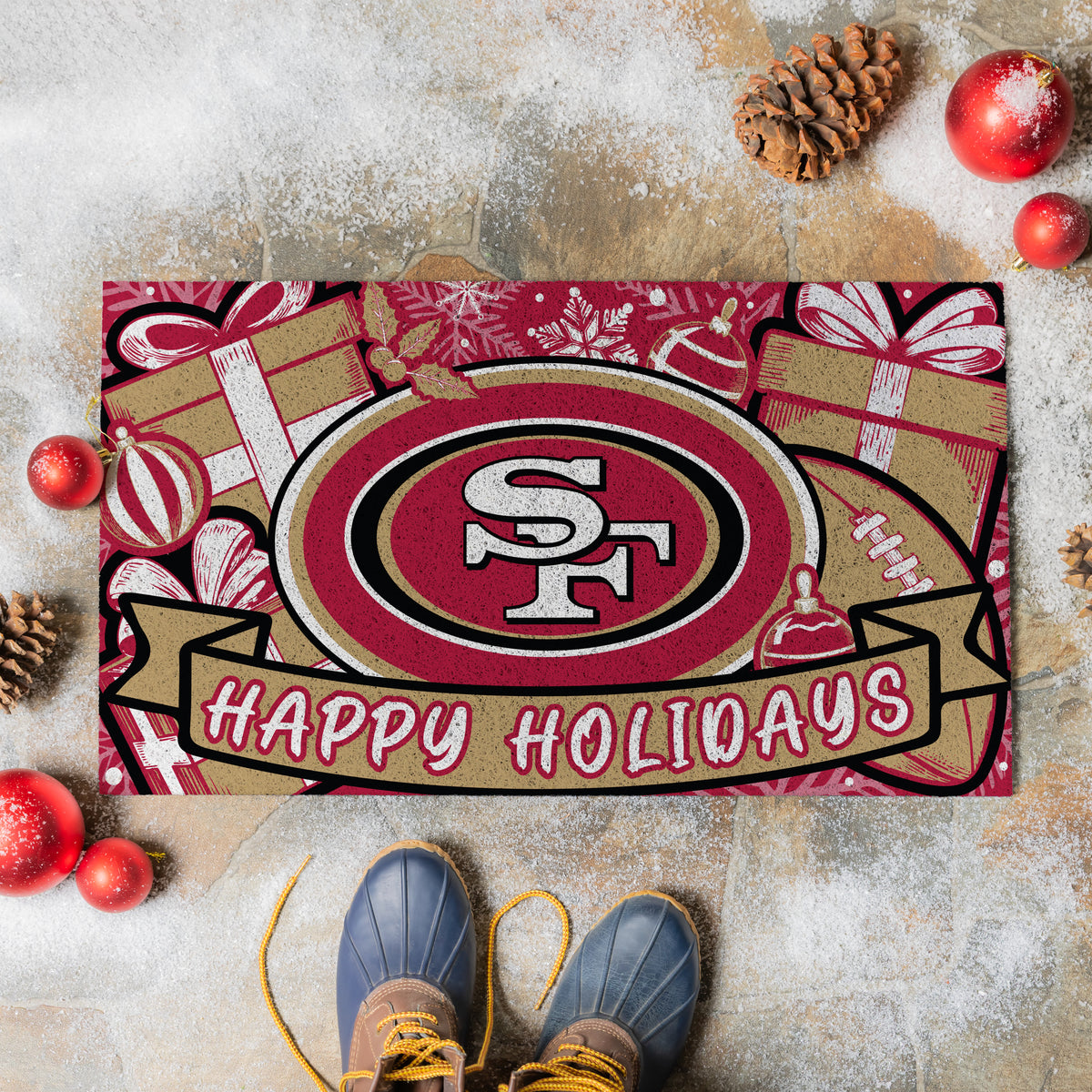 San Francisco 49ers Holiday PVC Mat, 28"x16" – Team Sports America