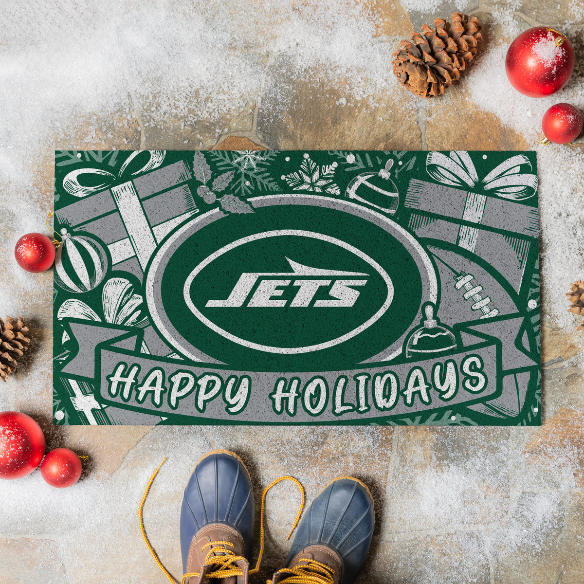 New York Jets Holiday PVC Mat, 28"x16" – Team Sports America