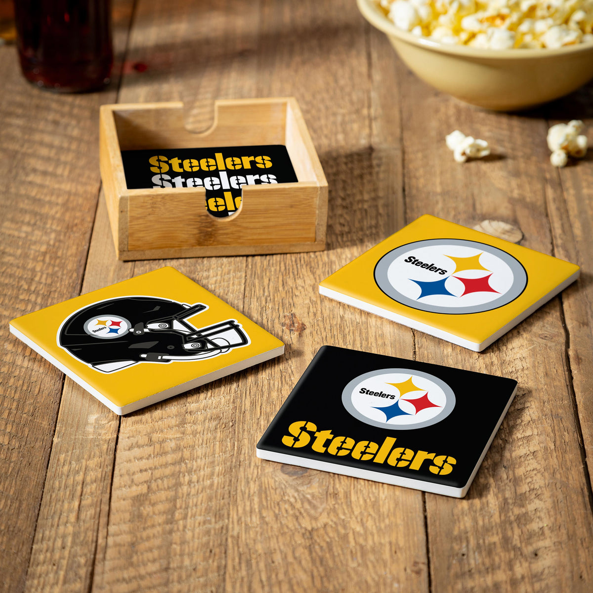 Pittsburgh Steelers Ceramic Coasters Set, 4pcs with Wood Caddy – Team ...