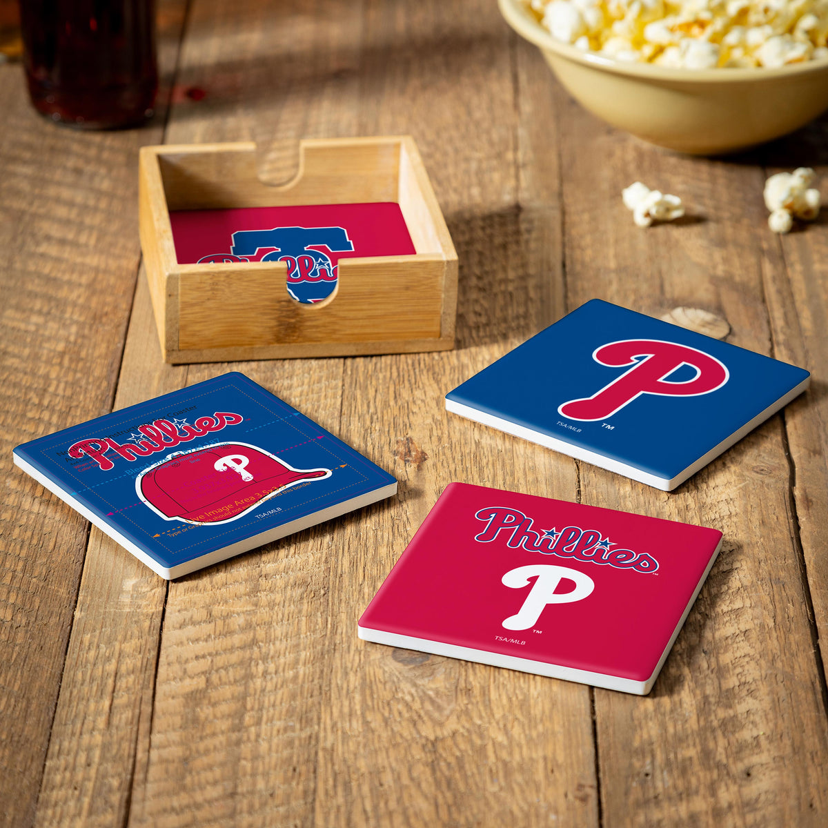Philadelphia Phillies Ceramic Coasters Set, 4pcs with Wood Caddy – Team ...