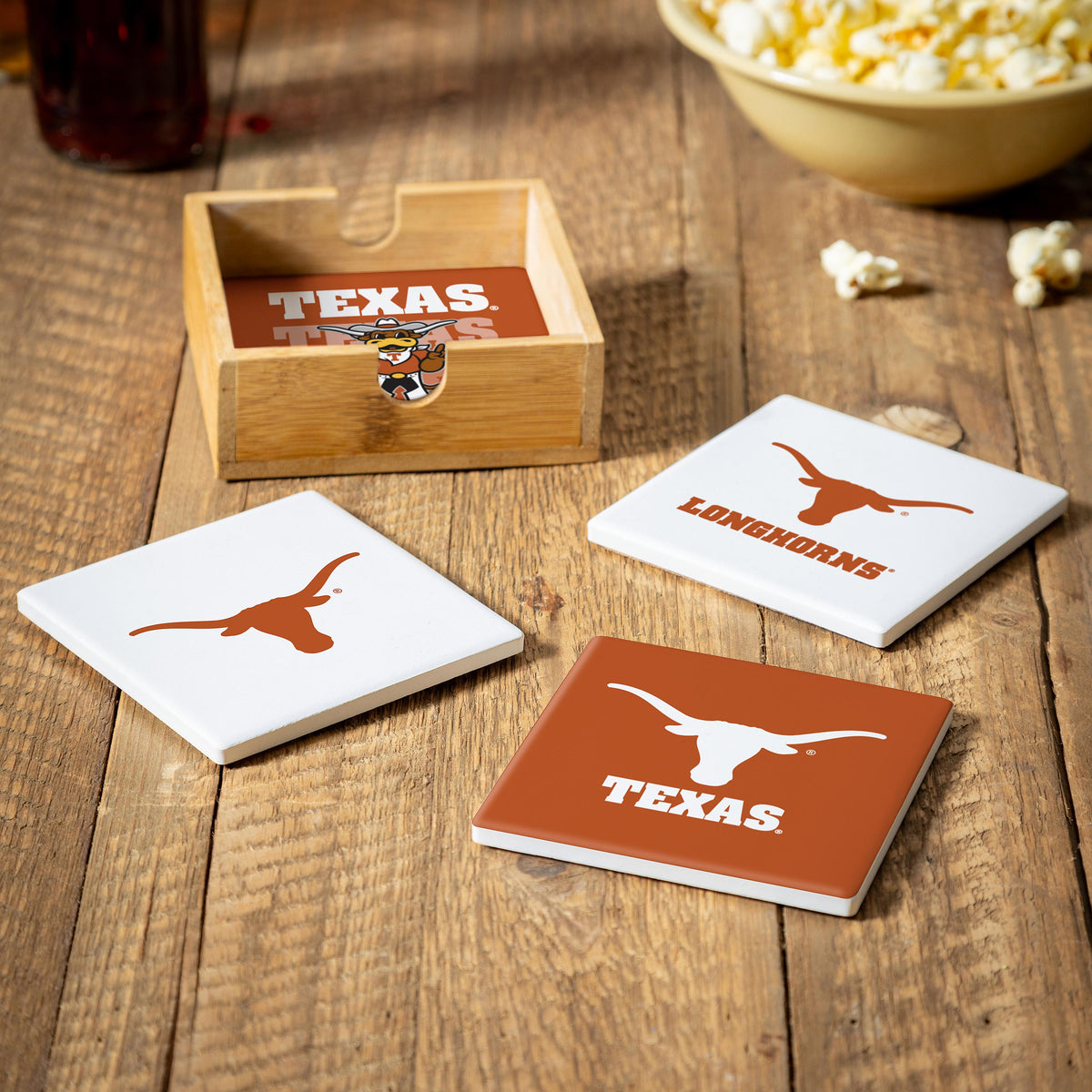 University of Texas Ceramic Coasters Set, 4pcs with Wood Caddy – Team ...