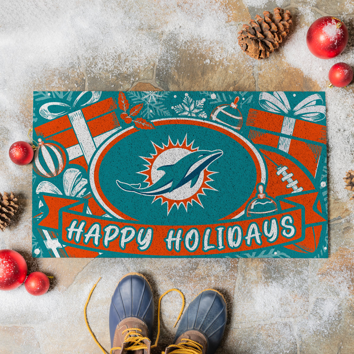 Miami Dolphins Holiday PVC Mat, 28"x16" – Team Sports America