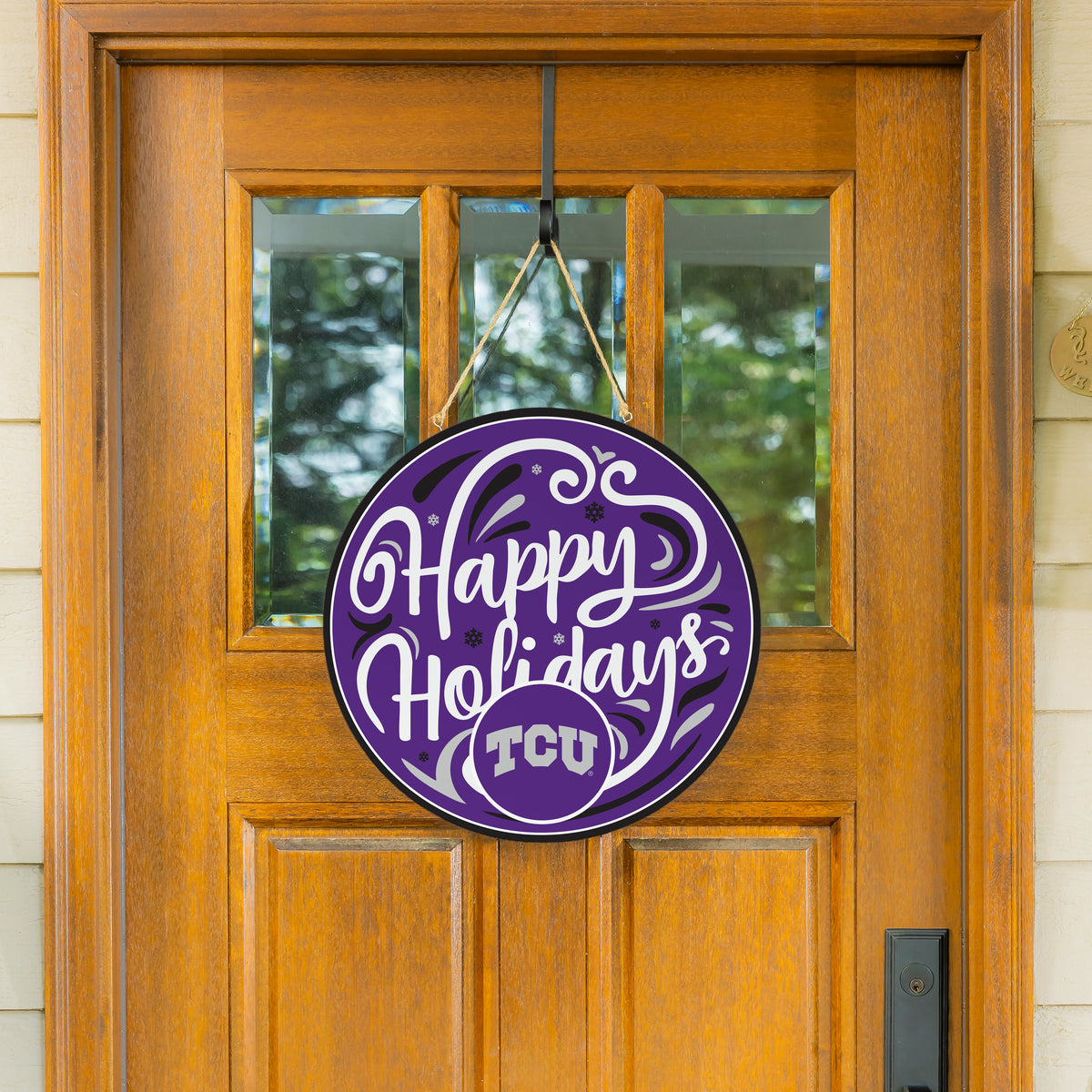 Texas Christian University Holiday Round Door Décor with Hanging Rope ...